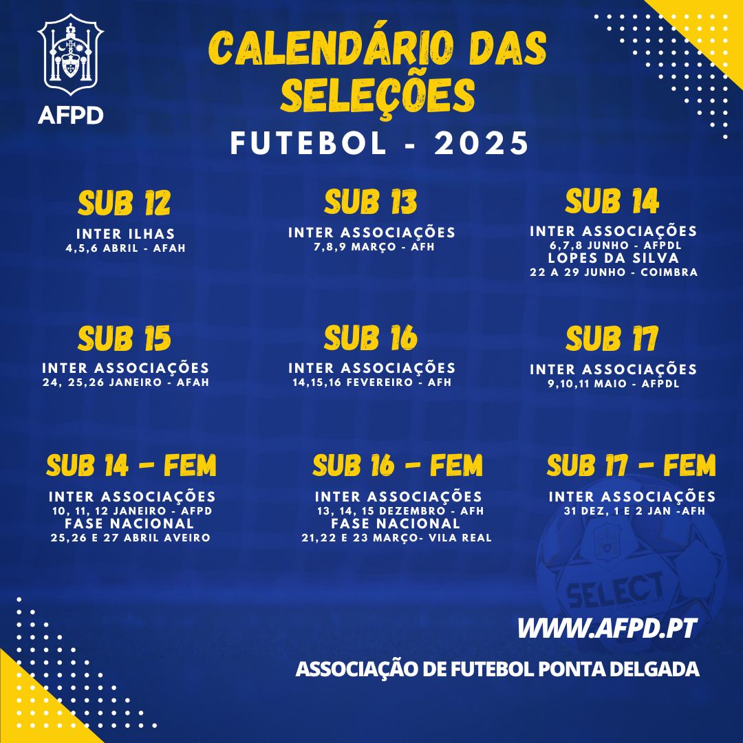 Calendário das Seleções 2025 | Associação de Futebol de Ponta Delgada